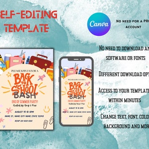 Back to School Invitation Colorful Invitation Editable Template School ...