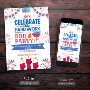 Editable Labor Day BBQ Party Invitation Template Digital Template ...
