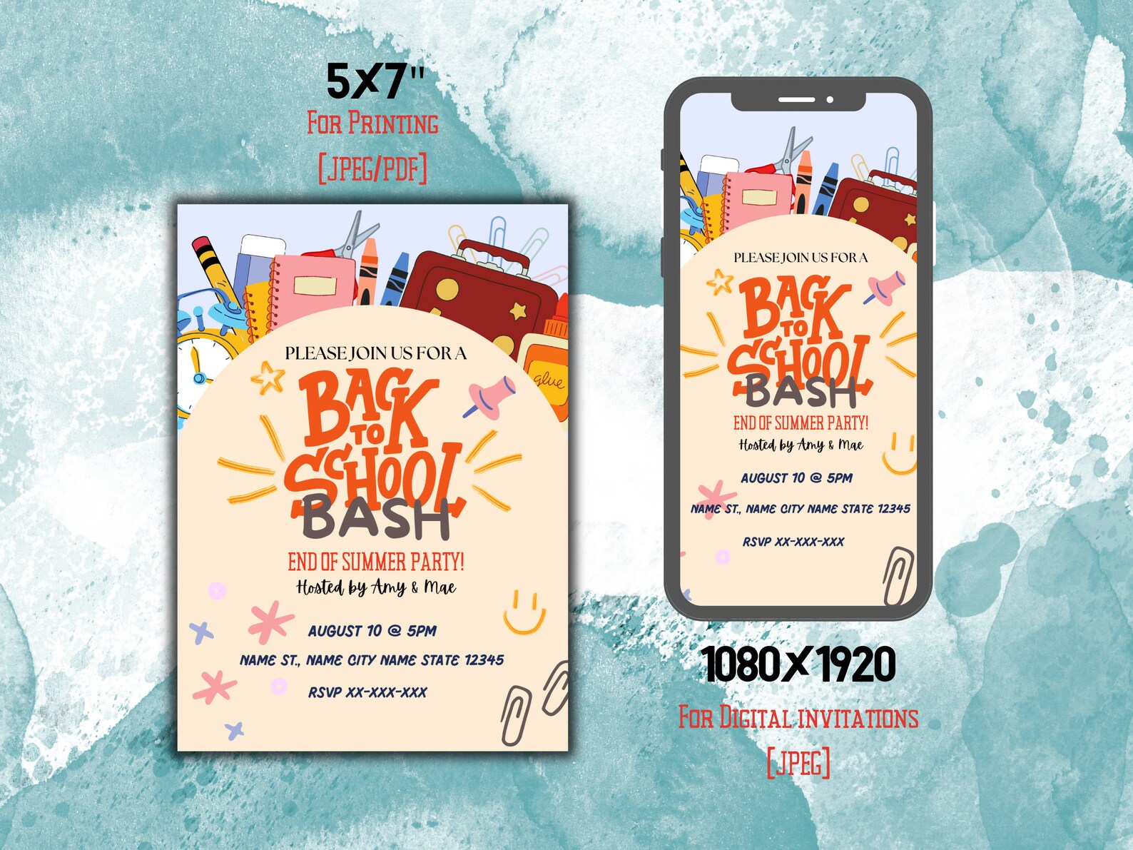 Back to School Invitation Colorful Invitation Editable Template School ...