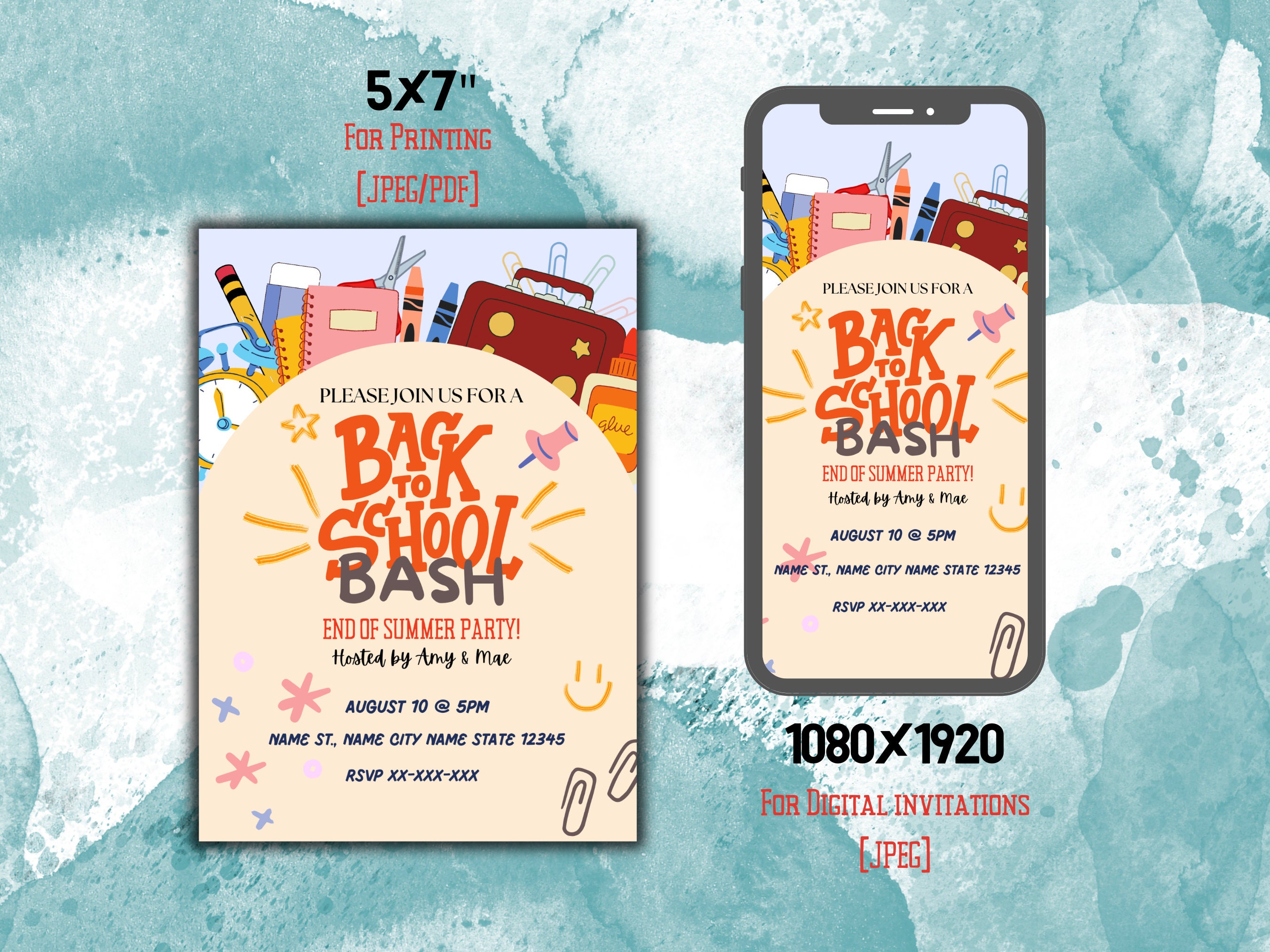 Back to School Invitation Colorful Invitation Editable Template School ...