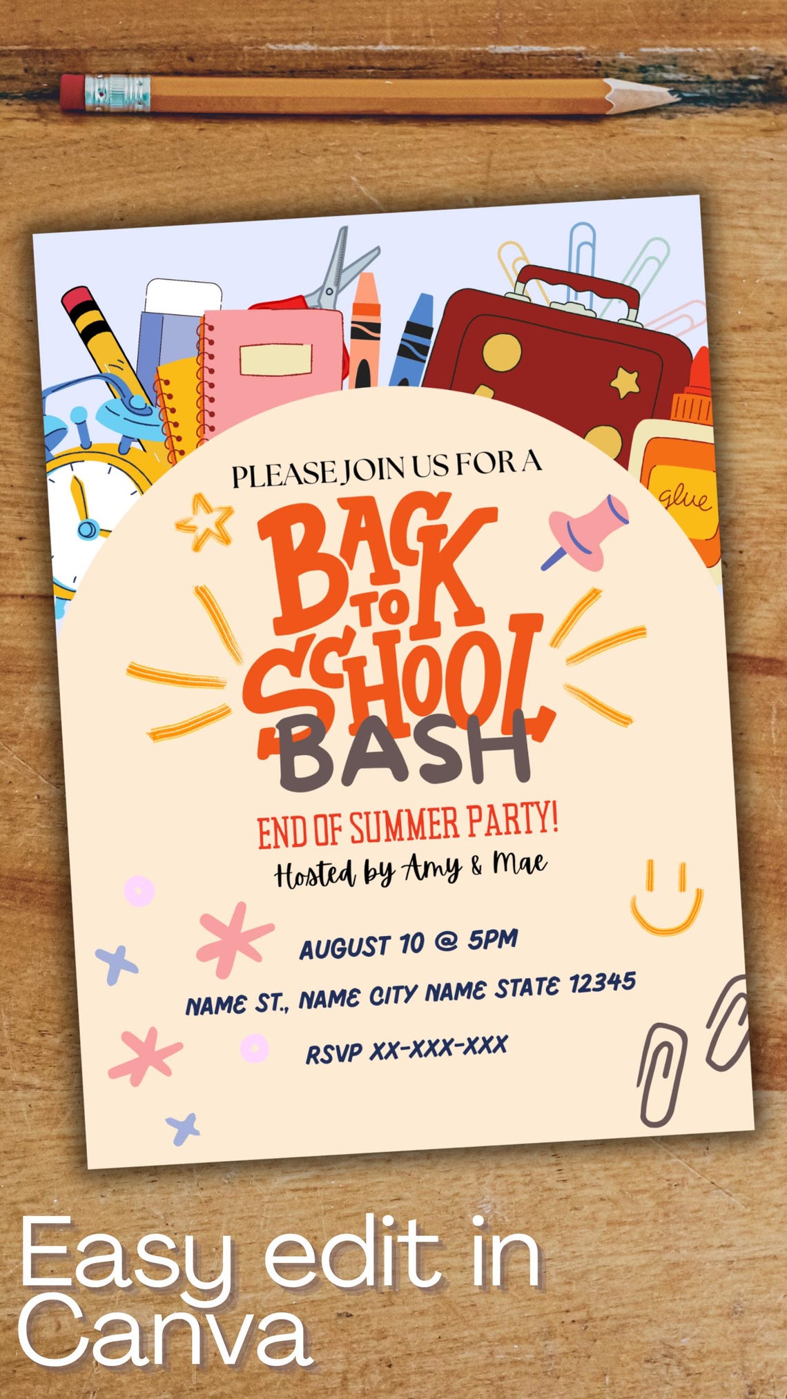 Back to School Invitation Colorful Invitation Editable Template School ...