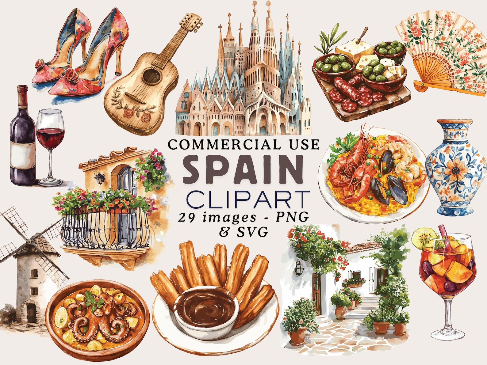 Spain Clipart Spain Graphics Spain Illustrations Spanish Clipart Set ...