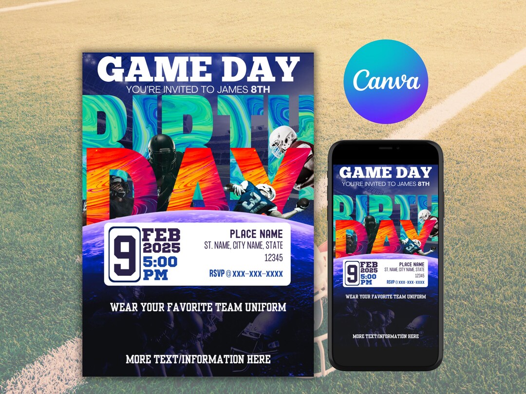 Football Themed Birthday Invitation Game Day Invitation Football ...