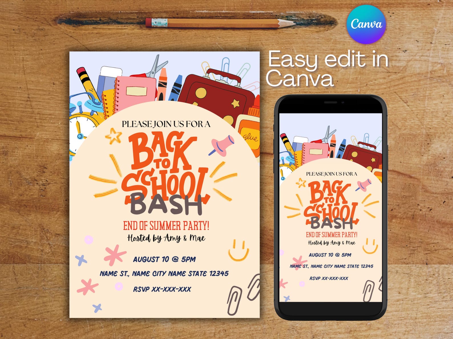 Back to School Invitation Colorful Invitation Editable Template School ...