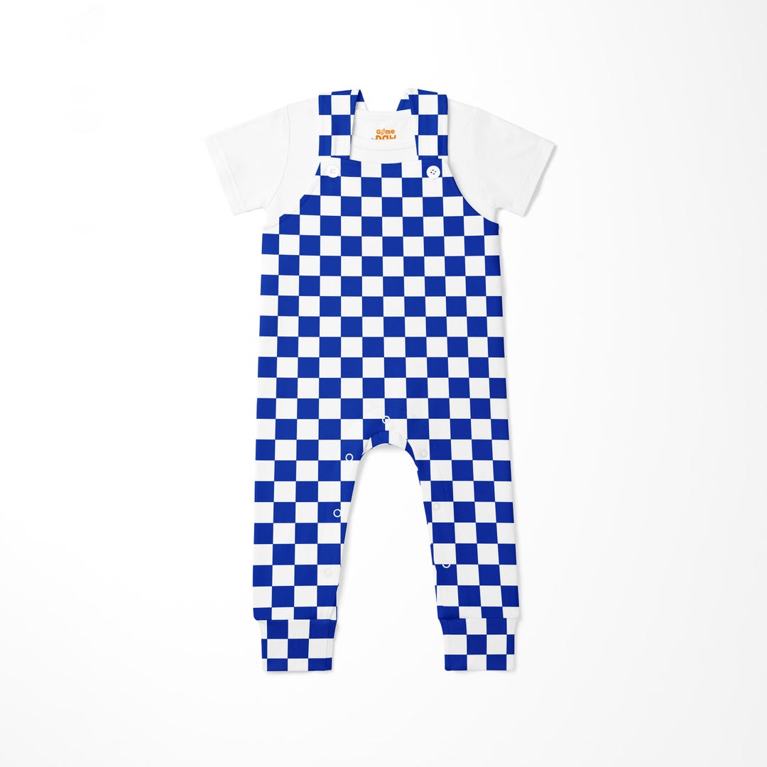 Blue & White Checkerboard Bamboo Overall Set - Etsy