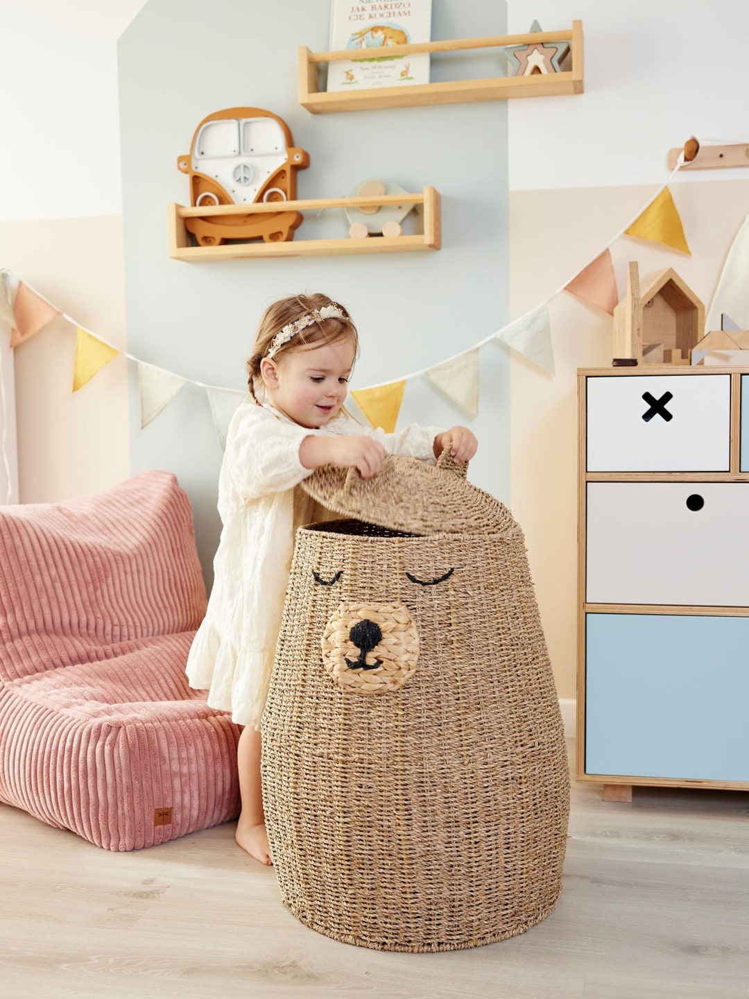 BOHO Rattan Teddy Bear Basket – Perfect Kids' Storage! Toy Storage, Box ...