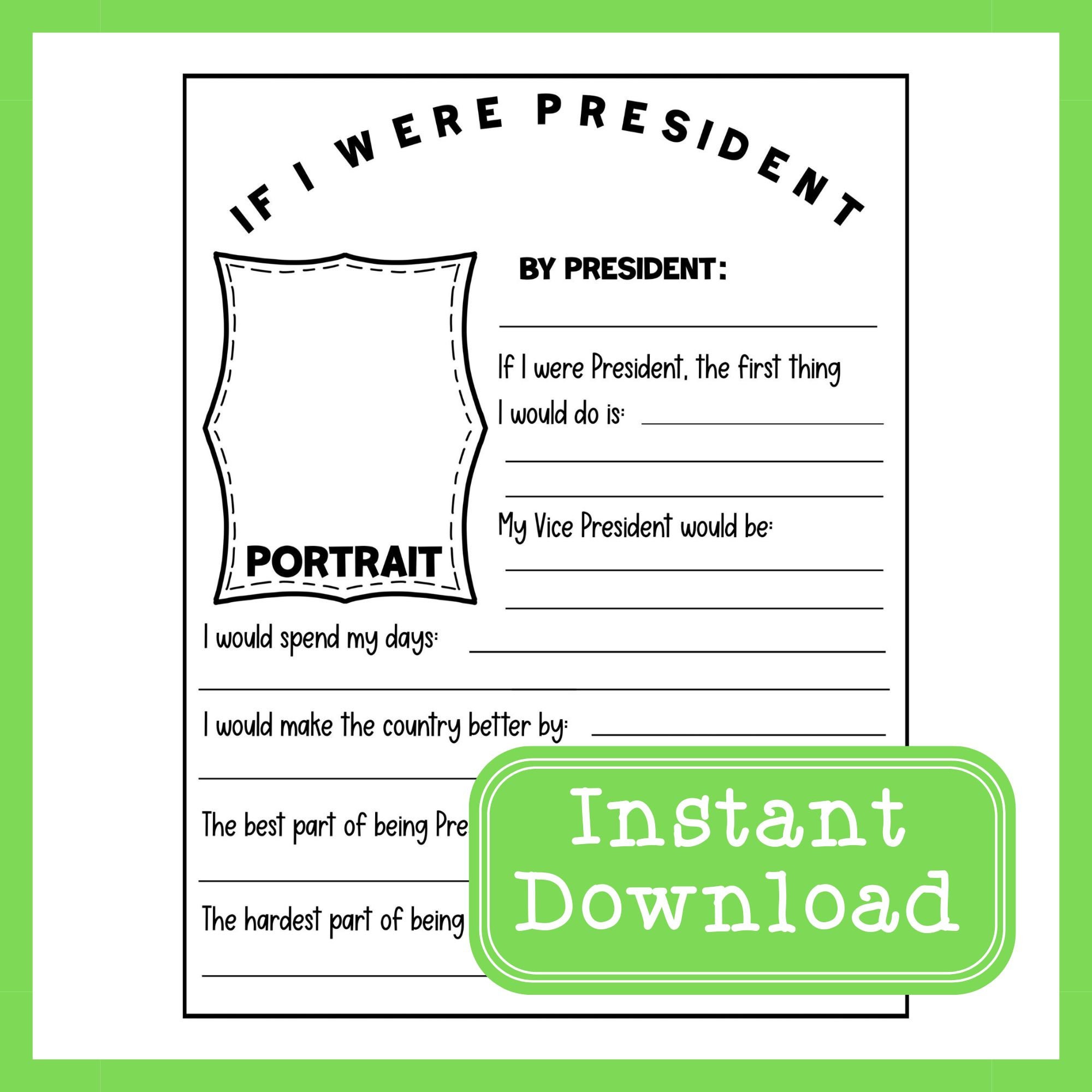 If I Were President Worksheet Printable | President's Day Writing ...