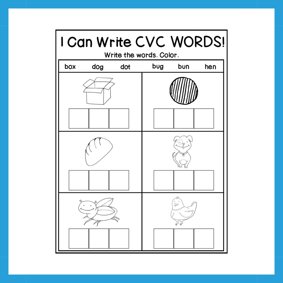 CVC Words Kindergarten Worksheet Printable | Simple Words Phonics ...