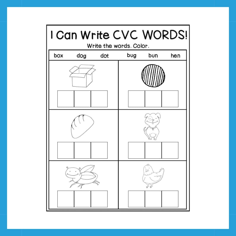CVC Words Kindergarten Worksheet Printable | Simple Words Phonics ...