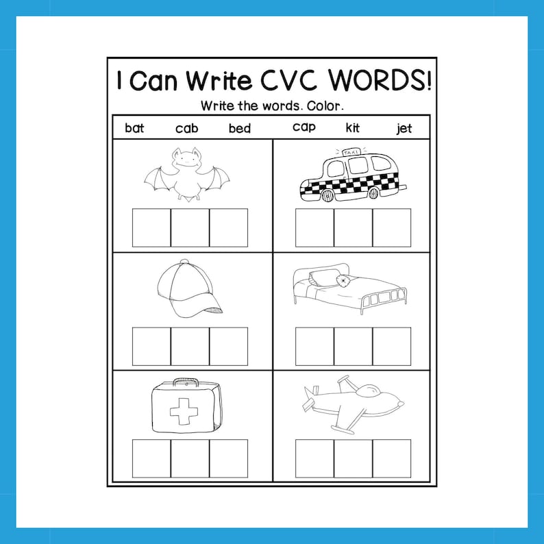 CVC Words Kindergarten Worksheet Printable | Simple Words Phonics ...