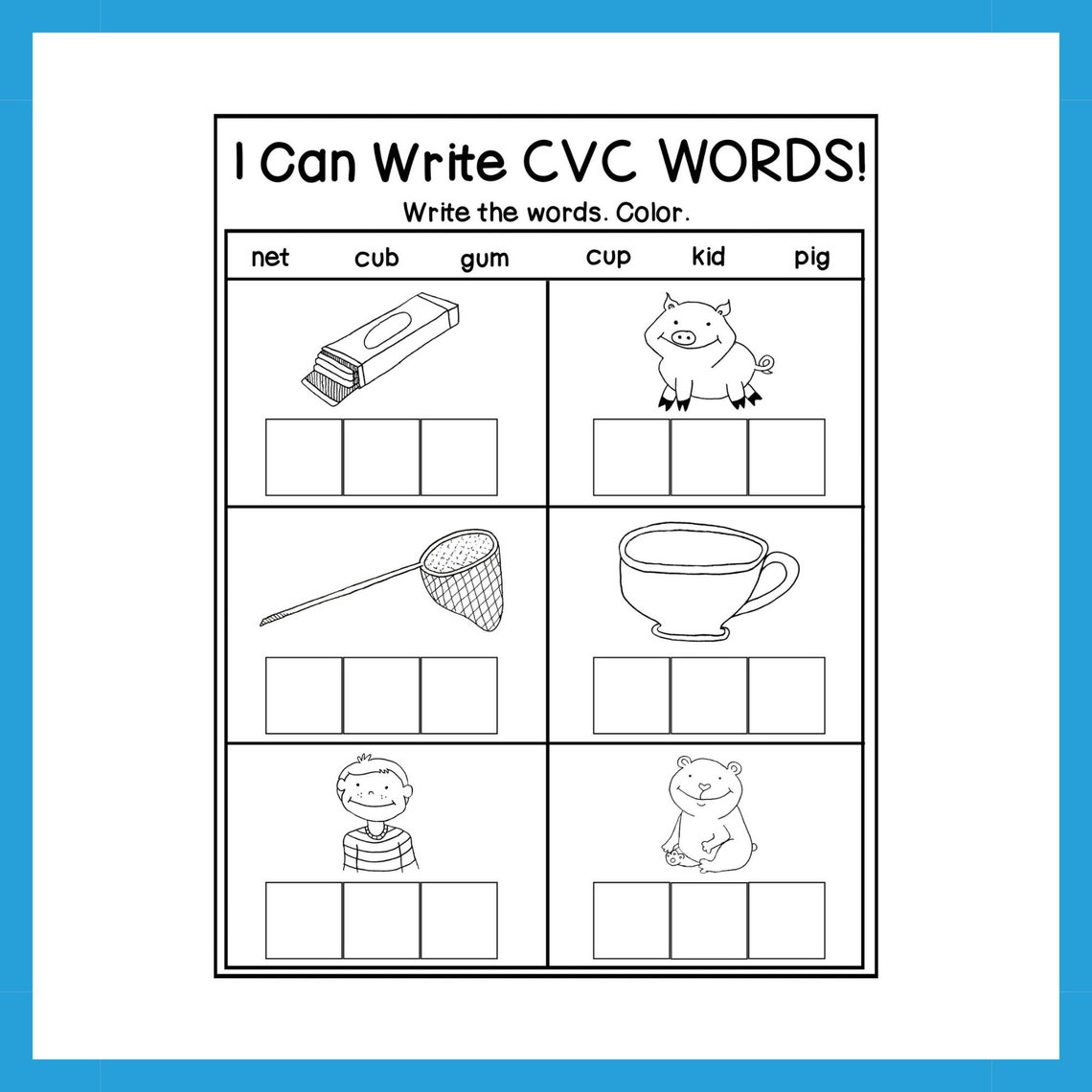 CVC Words Kindergarten Worksheet Printable | Simple Words Phonics ...
