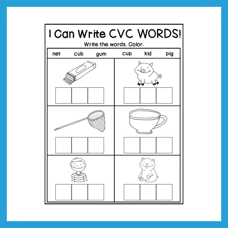 CVC Words Kindergarten Worksheet Printable | Simple Words Phonics ...