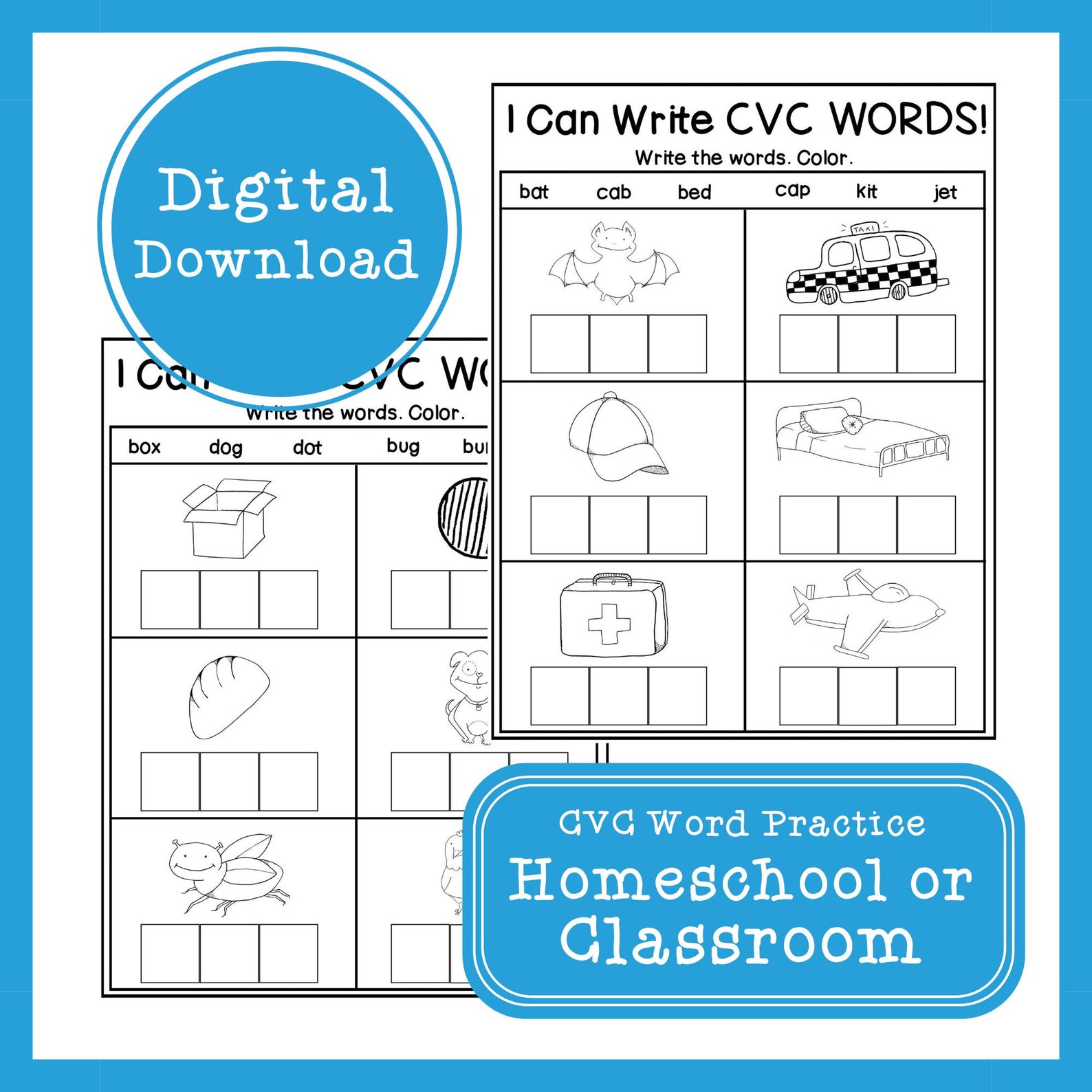CVC Words Kindergarten Worksheet Printable | Simple Words Phonics ...