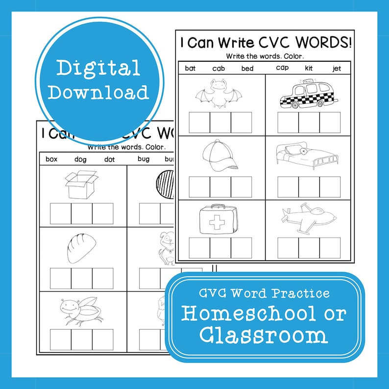 CVC Words Kindergarten Worksheet Printable | Simple Words Phonics ...
