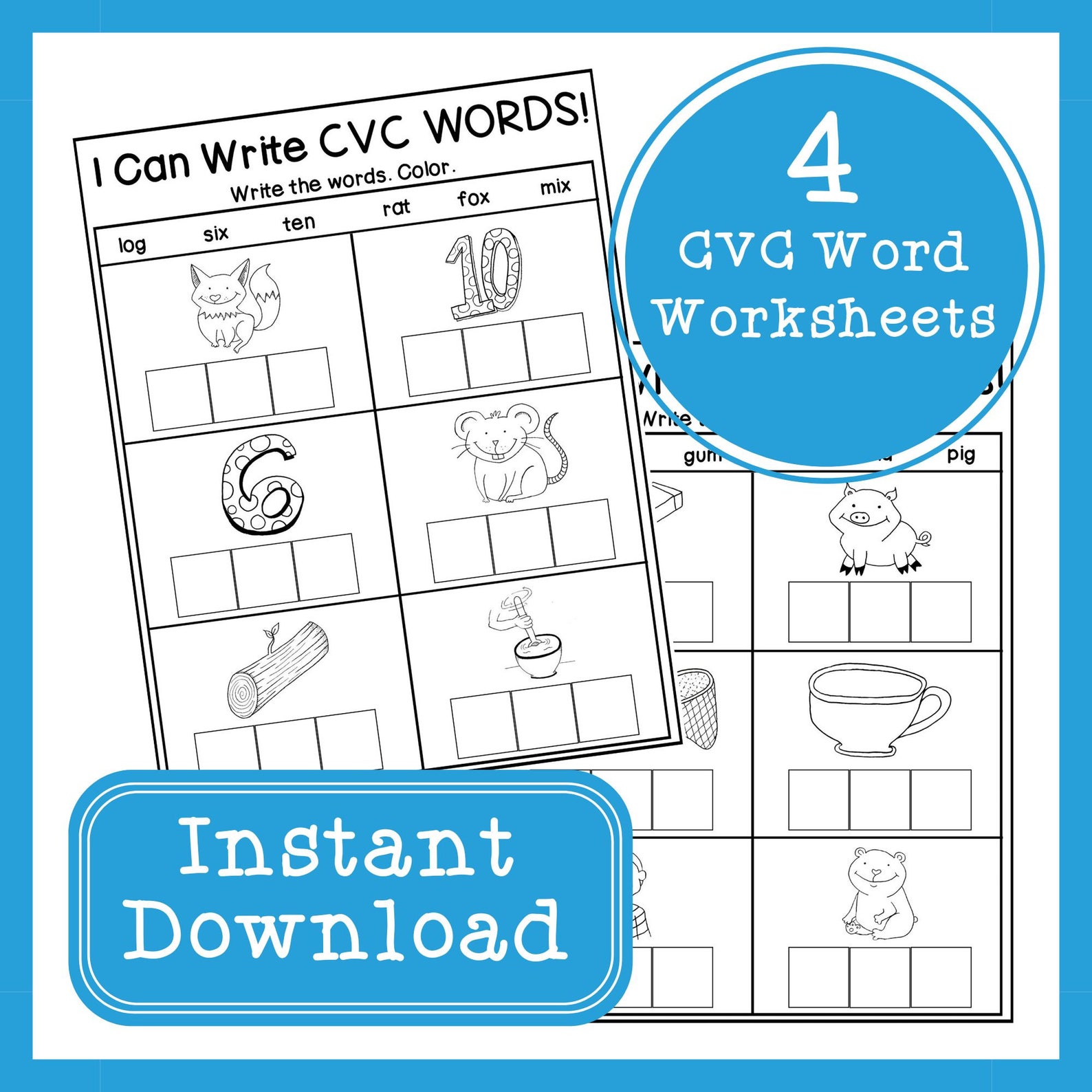 CVC Words Kindergarten Worksheet Printable | Simple Words Phonics ...