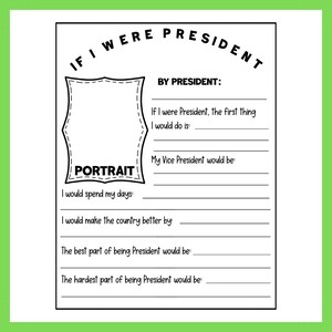 If I Were President Worksheet Printable | President's Day Writing ...