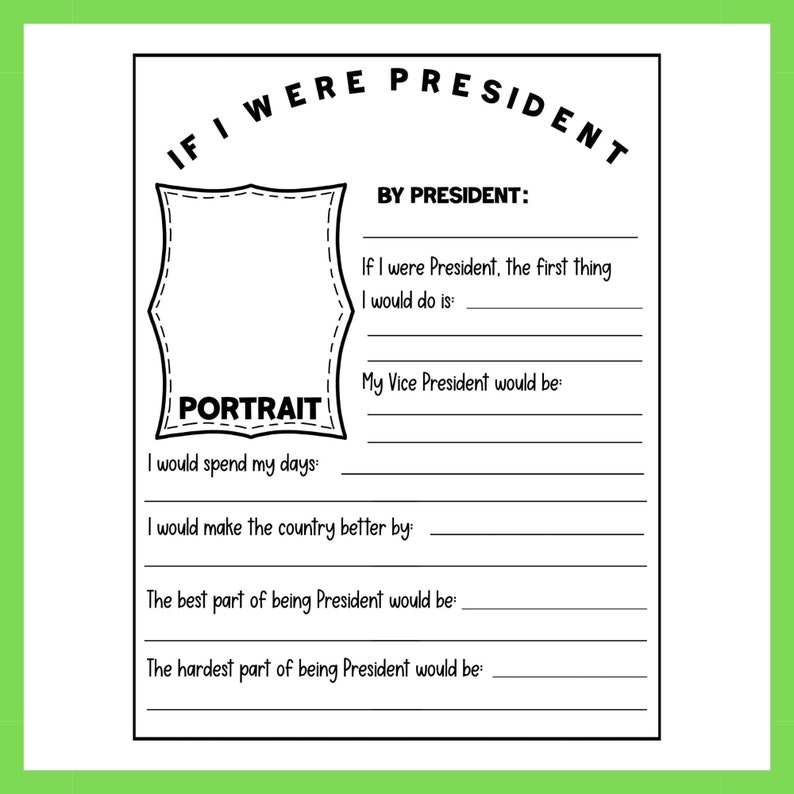 If I Were President Worksheet Printable | President's Day Writing ...