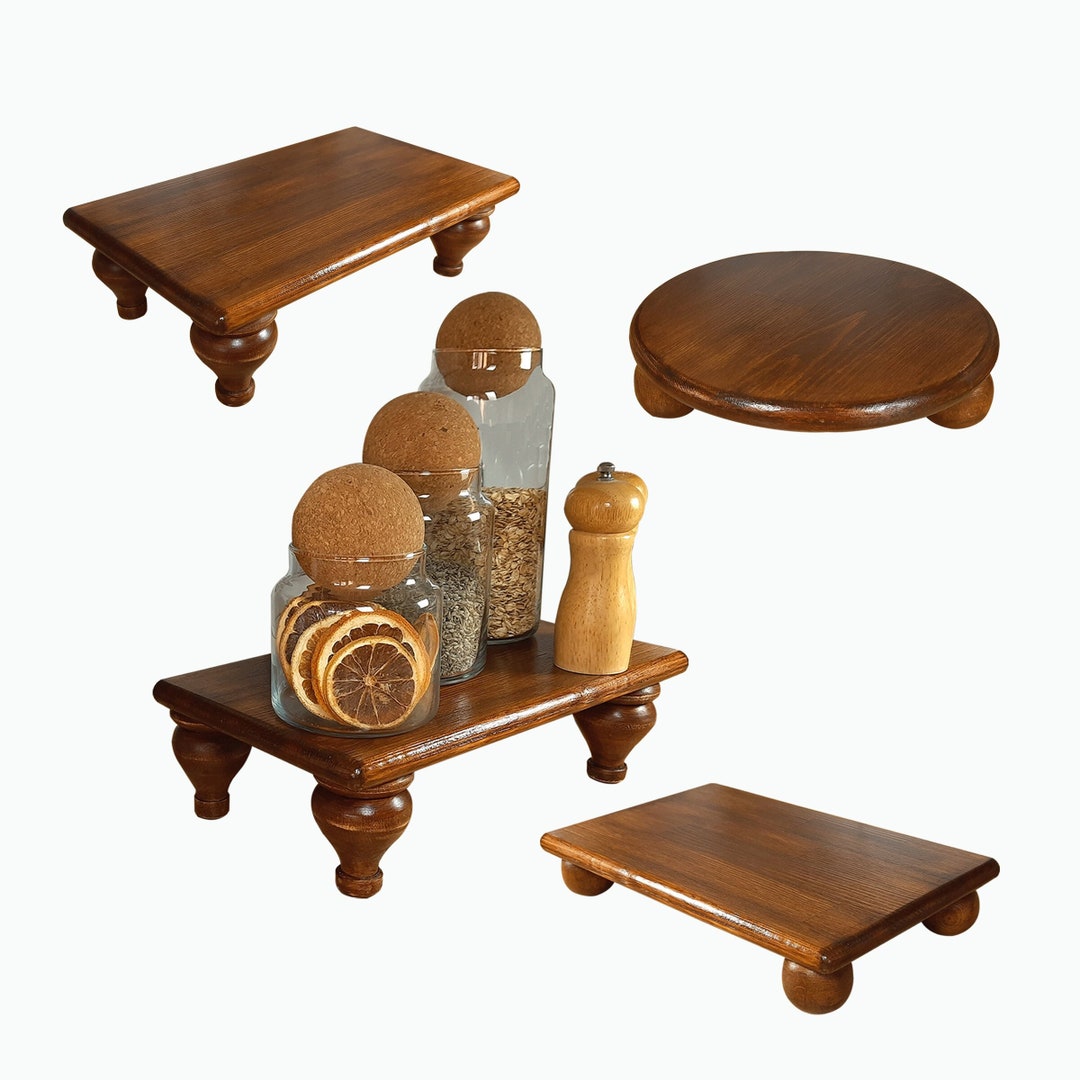 ELS Tray Riser Wooden Farmhouse Pedestal Stand for Decor & Display ...