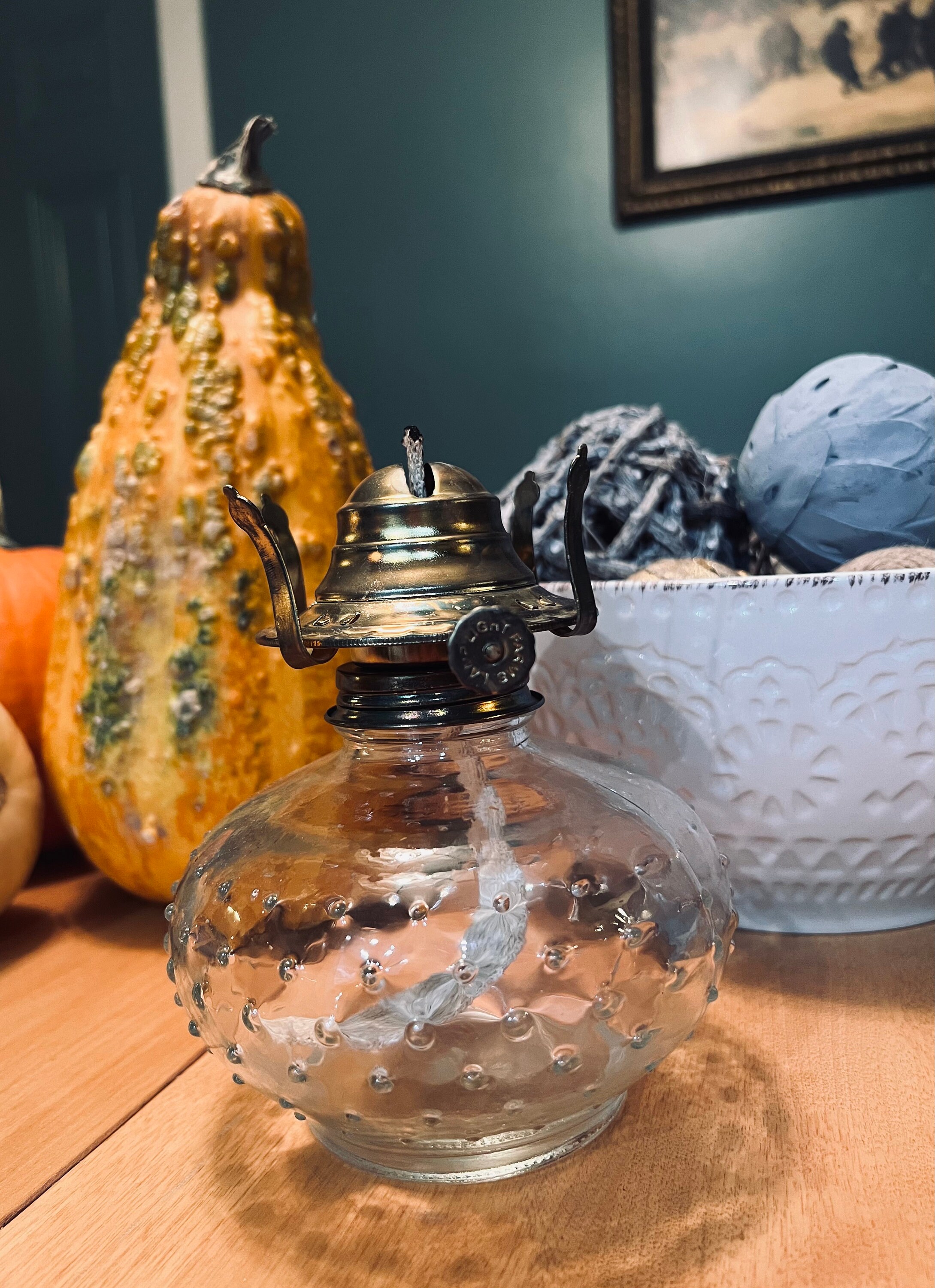 Vintage Farmhouse Lamplight Farms Brass Hobnail Glass Kerosene ...