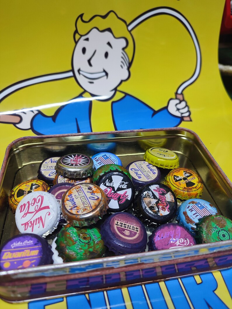 20 Caps and Container FALLOUT Themed BOX bunch of Random Fallout ...