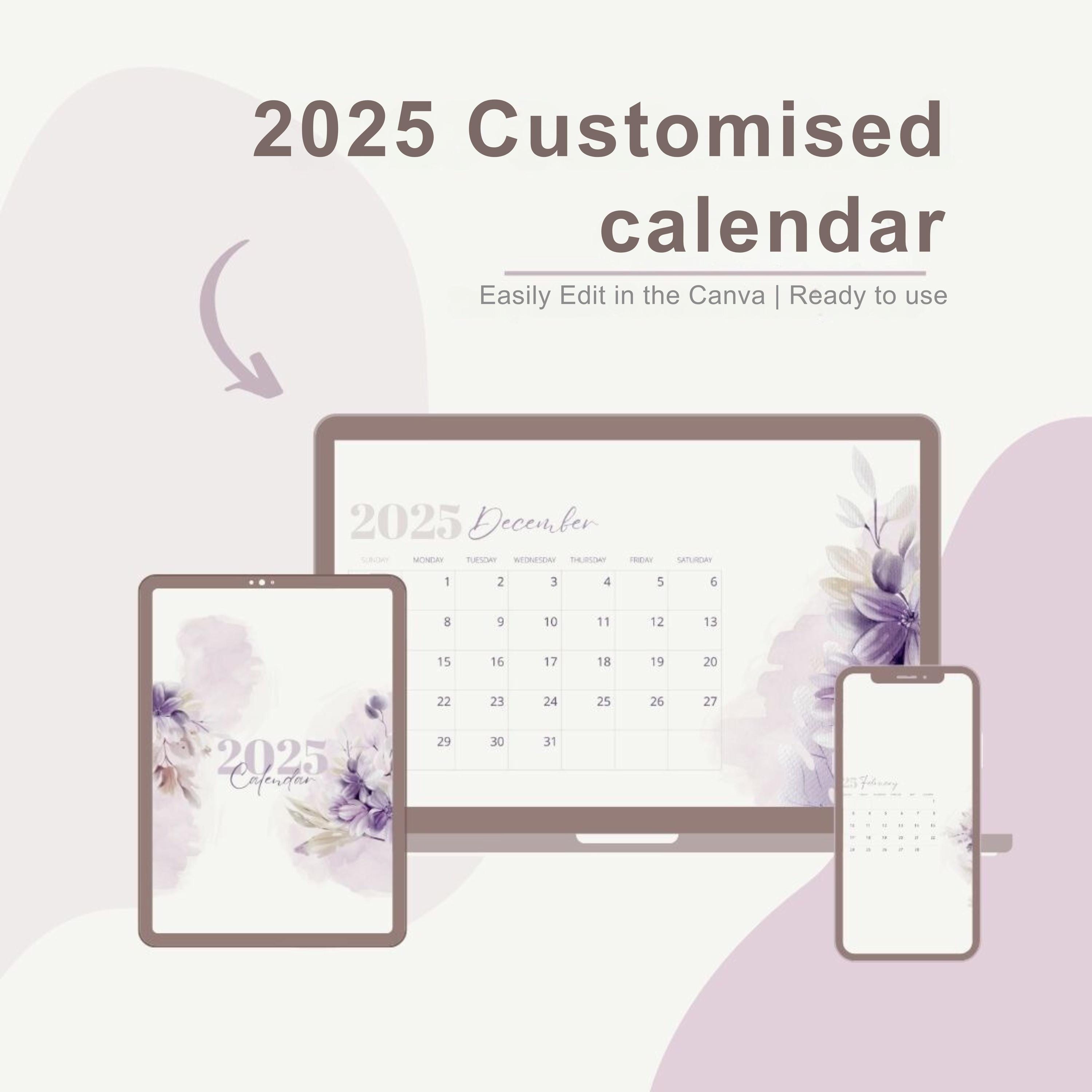 Editable 2025 Calendar Templates | Fully Editable for Free in Canva ...