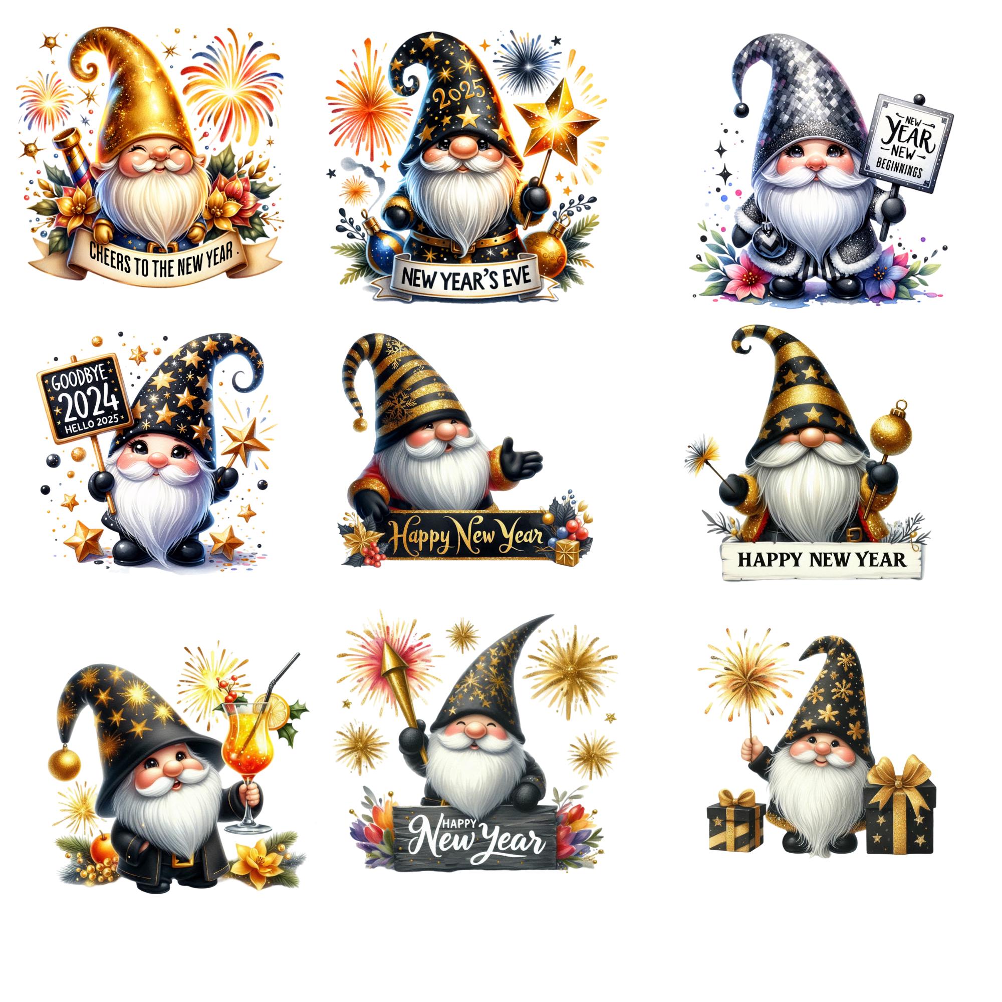 Happy New Year Gnomes 2025 | Png Clipart Bundle of 30 | New Years Gnome | 2025 Gnome Clipart ...