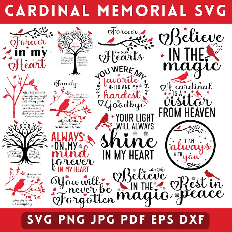 Cardinal Memorial Svg, Red Cardinal Svg, in Loving Memory Png, Memorial ...