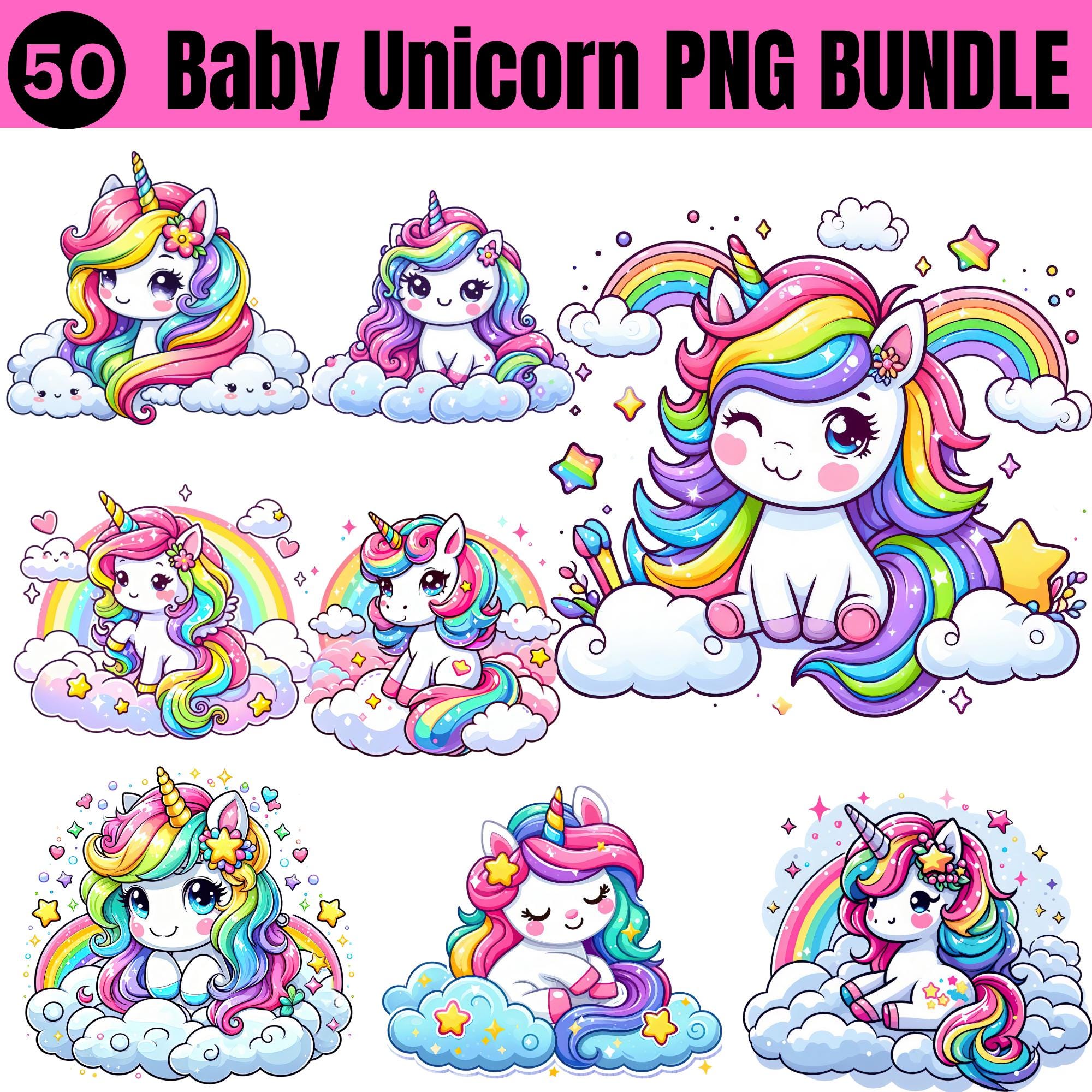 Baby Unicorn Watercolor Clipart | Rainbow Unicorn Bundle | Cute ...