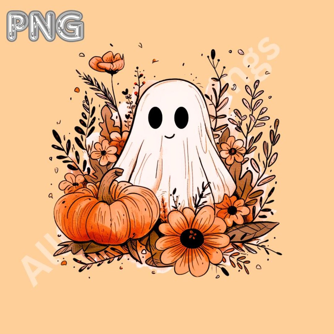 Floral Ghost Clipart | Halloween Floral Ghost Png | Retro Floral Ghost ...