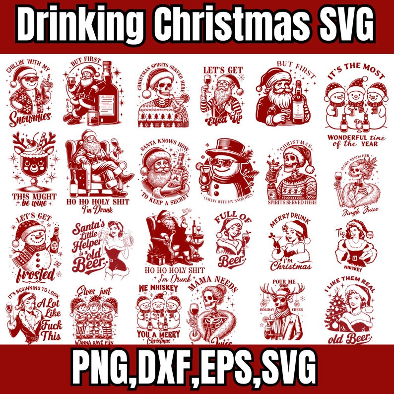 Drinking Christmas SVG Bundle | Retro Wine Christmas SVG | Funny ...