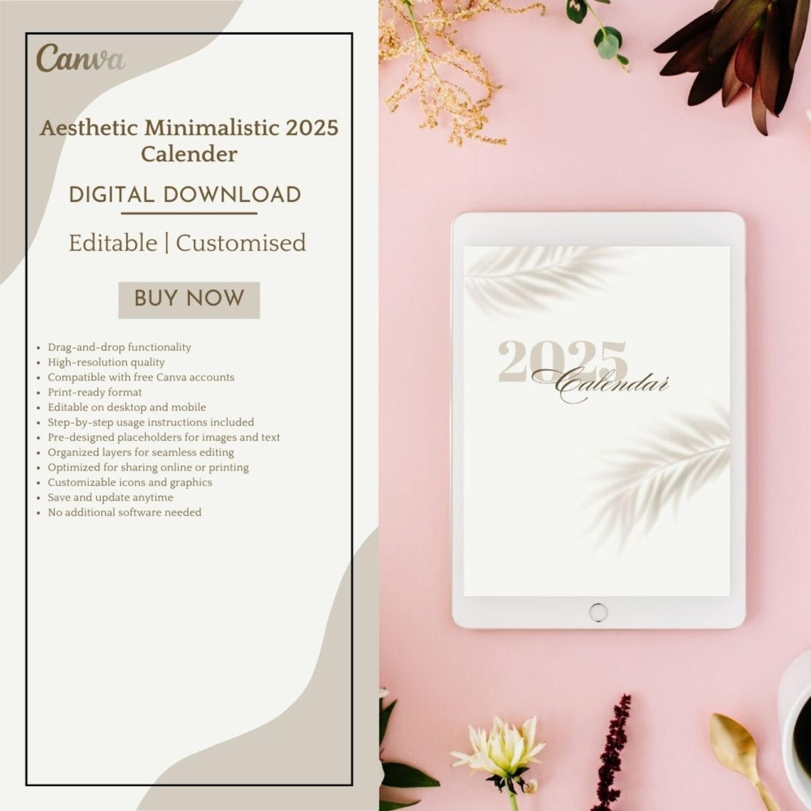 2025 Calendar Printable | Editable Canva Calendar Templates | Wall ...