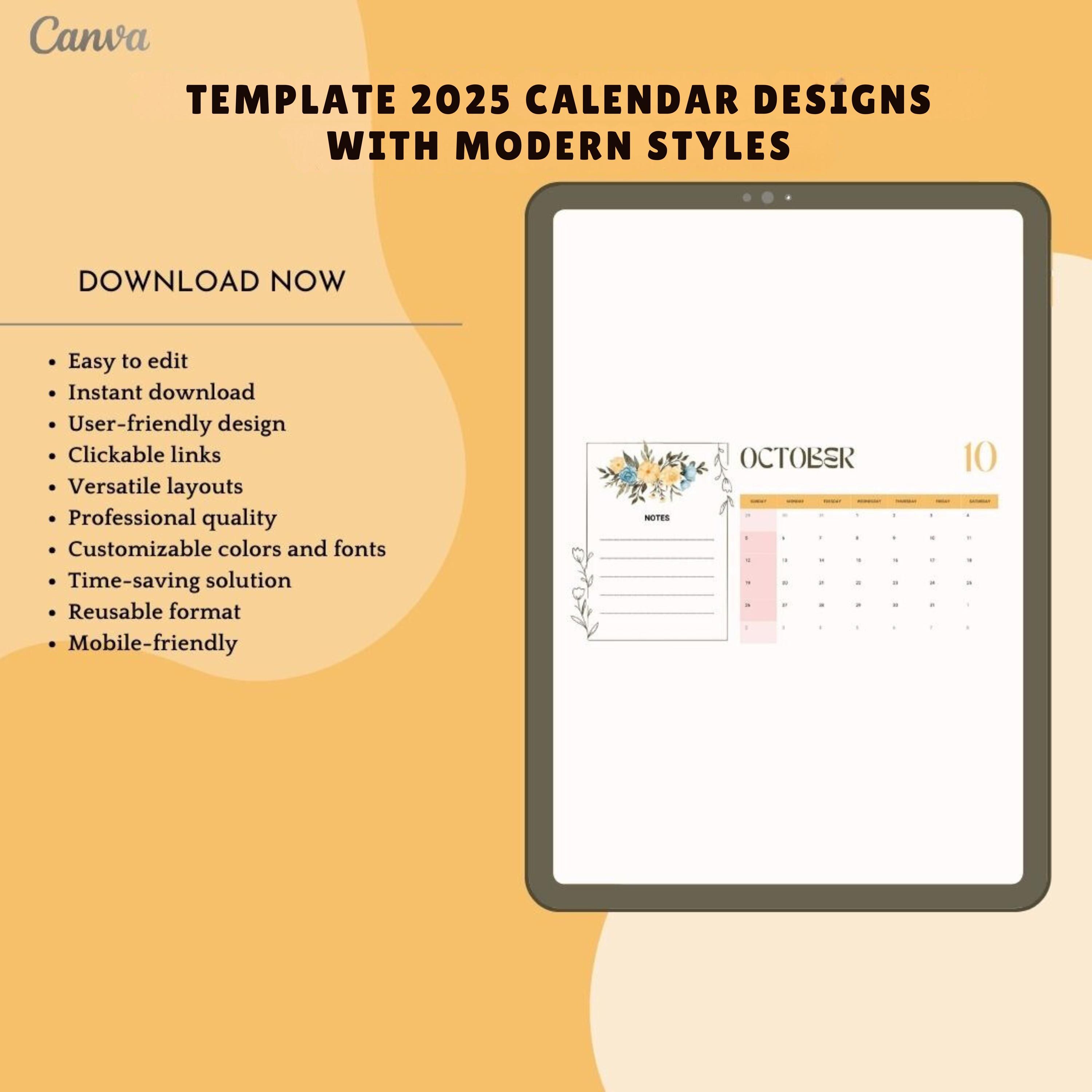 2025 Calendar Printable | Editable 2025 Calendar Templates | Wall ...