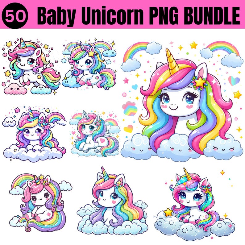 Baby Unicorn Watercolor Clipart | Rainbow Unicorn Bundle | Cute ...