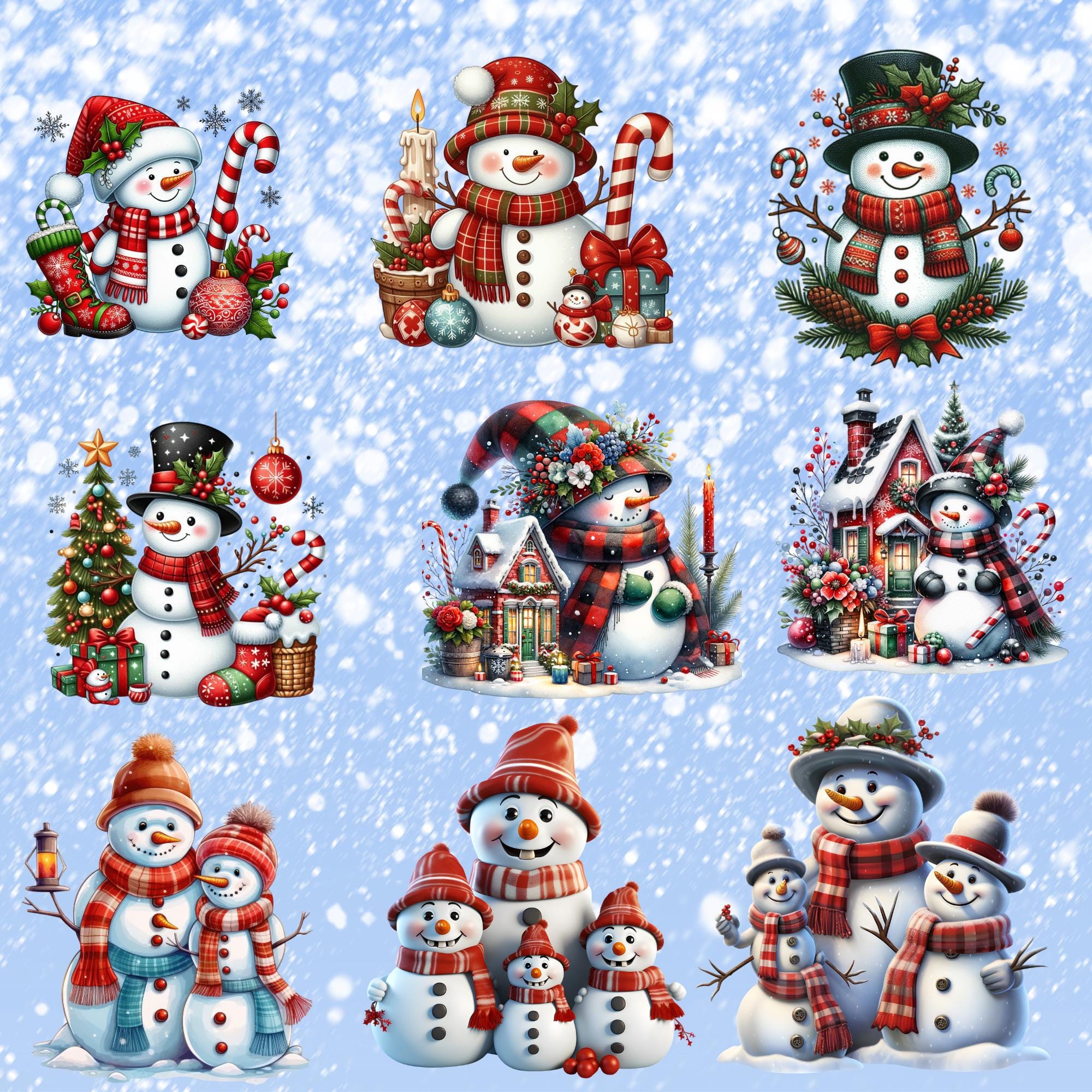 Christmas Snowman Clipart Bundle | Cute Snowman Png | Snowman Family ...