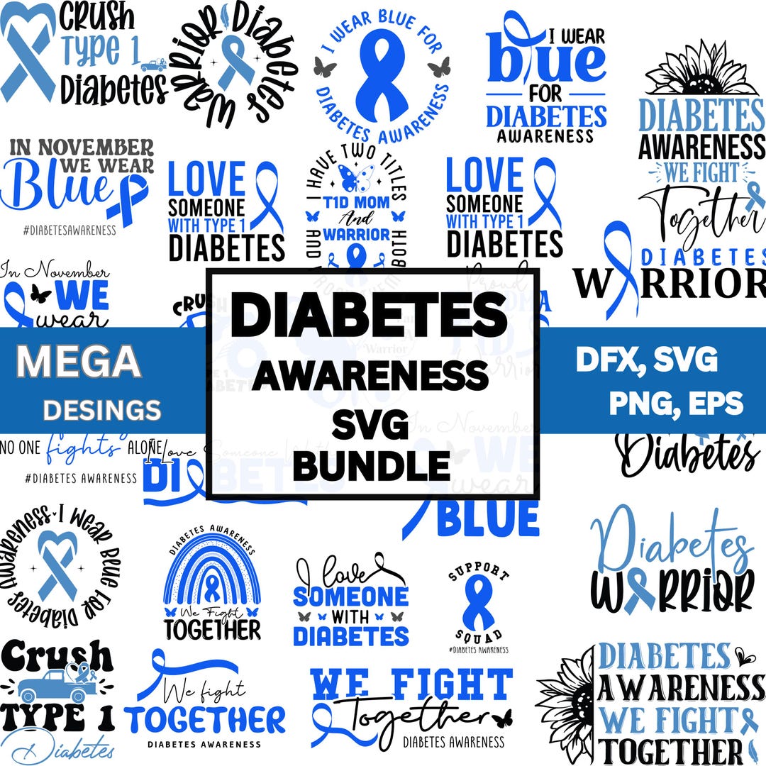 Diabetes Awareness Svg Bundle | Diabetes Png | Blue Ribbon Png ...