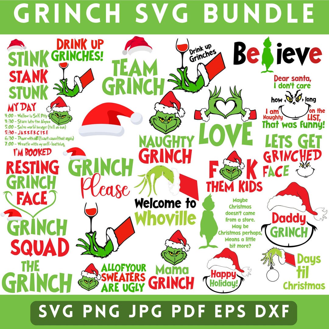 Grinch Svg Png Bundle | My Day Grinch Svg | Grinch Face Svg | Christmas ...