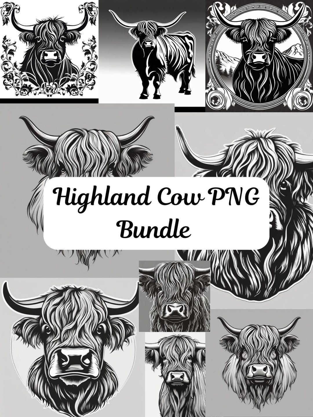 Highland Cow PNG Bundle , Highland Cow Engraving and Sticker Crafting ...
