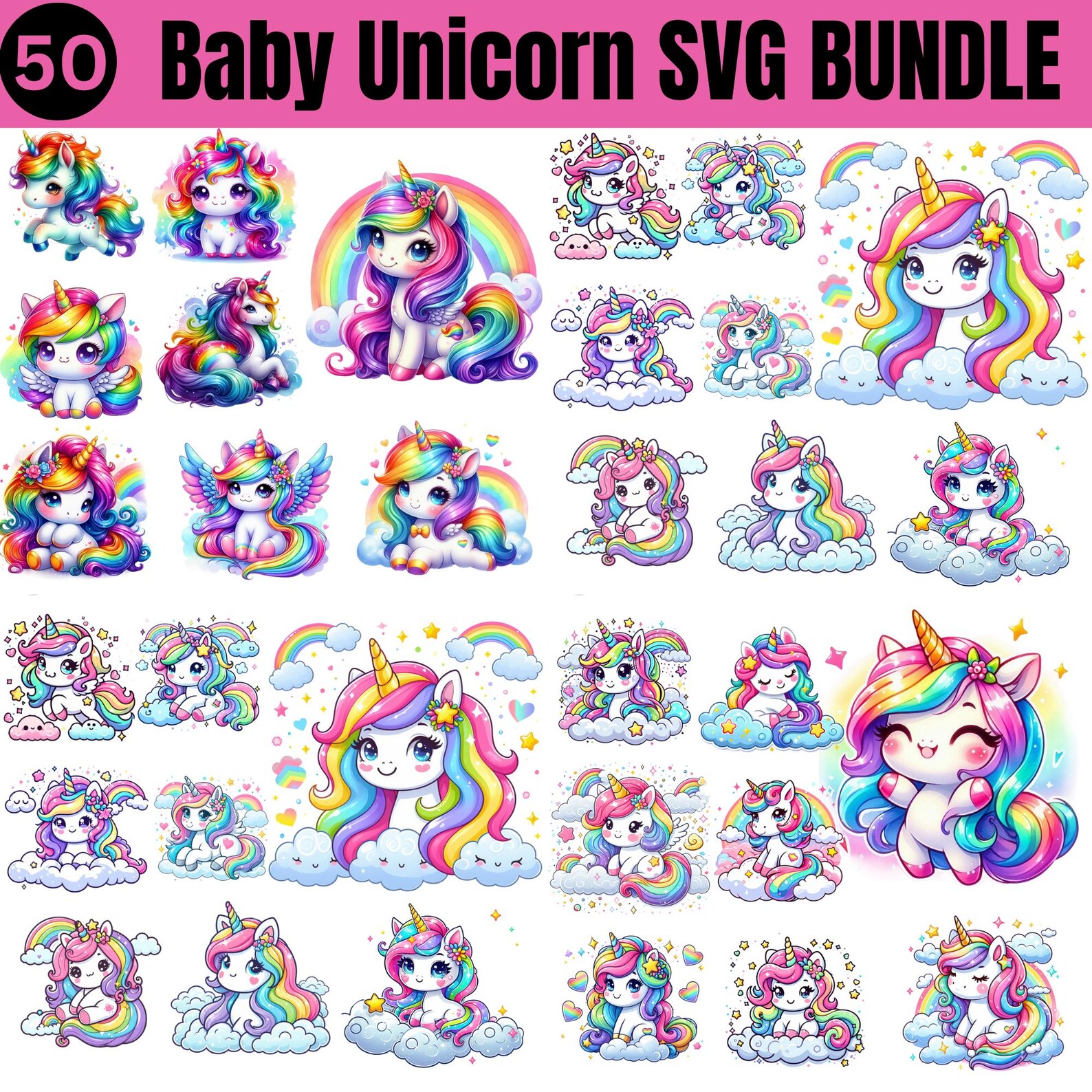Baby Unicorn Watercolor Clipart | Rainbow Unicorn Bundle | Cute ...