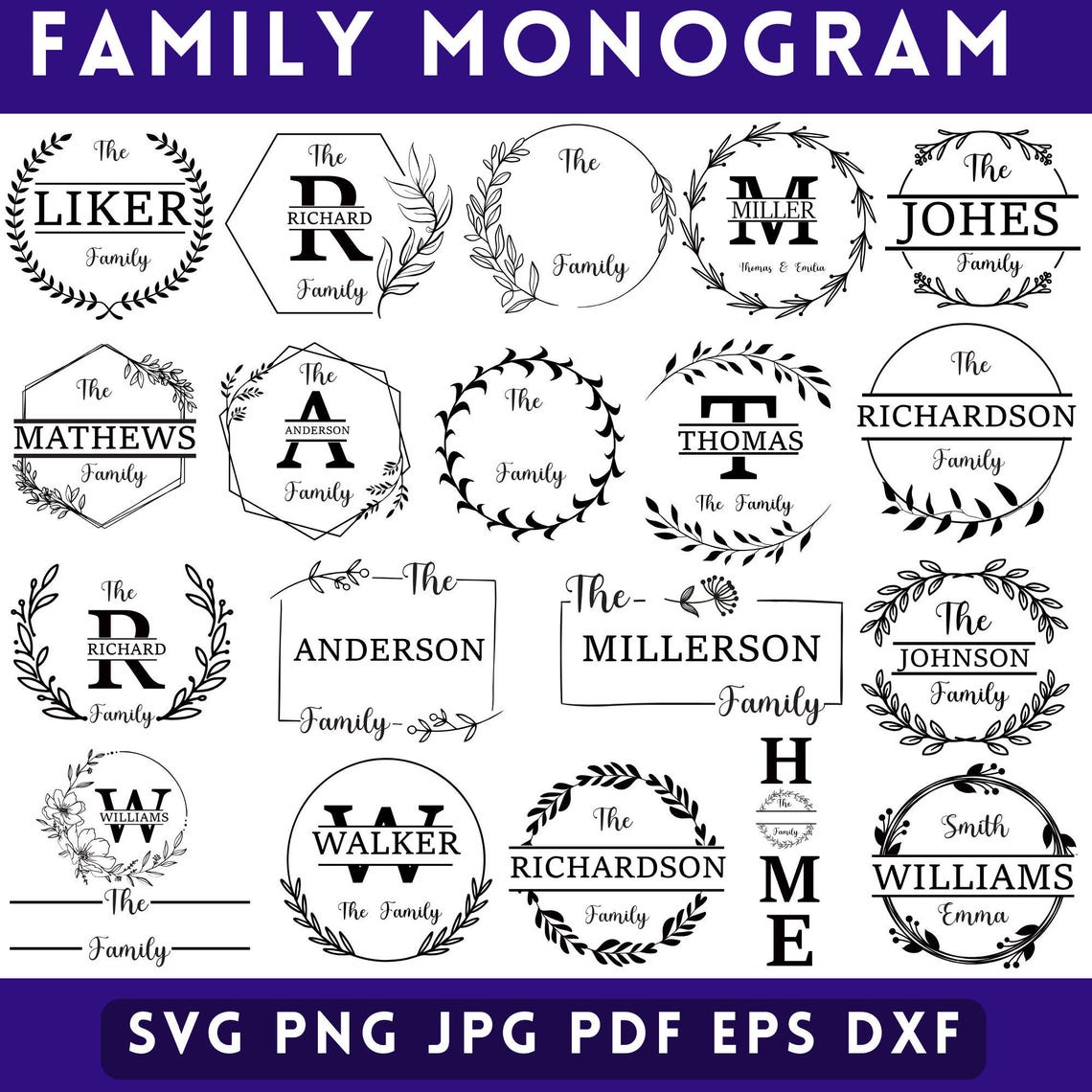 Family Name Svg, Family Name Monogram Bundle, Monogram Alphabet ...