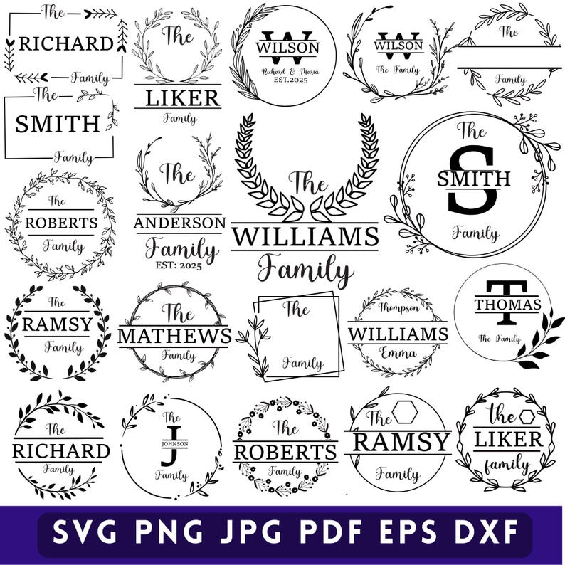 Family Name Svg, Family Name Monogram Bundle, Monogram Alphabet ...