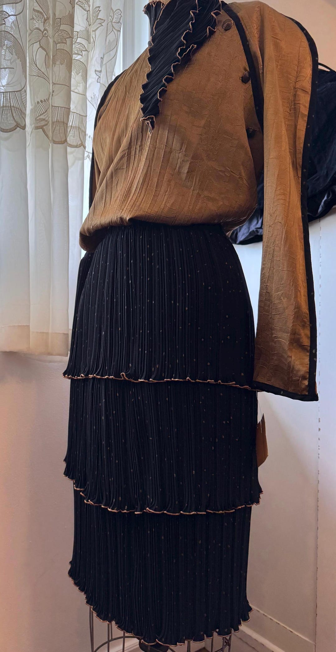 Authentic Jeanne Marc Blouse and Matching Skirt Set Black and Gold ...