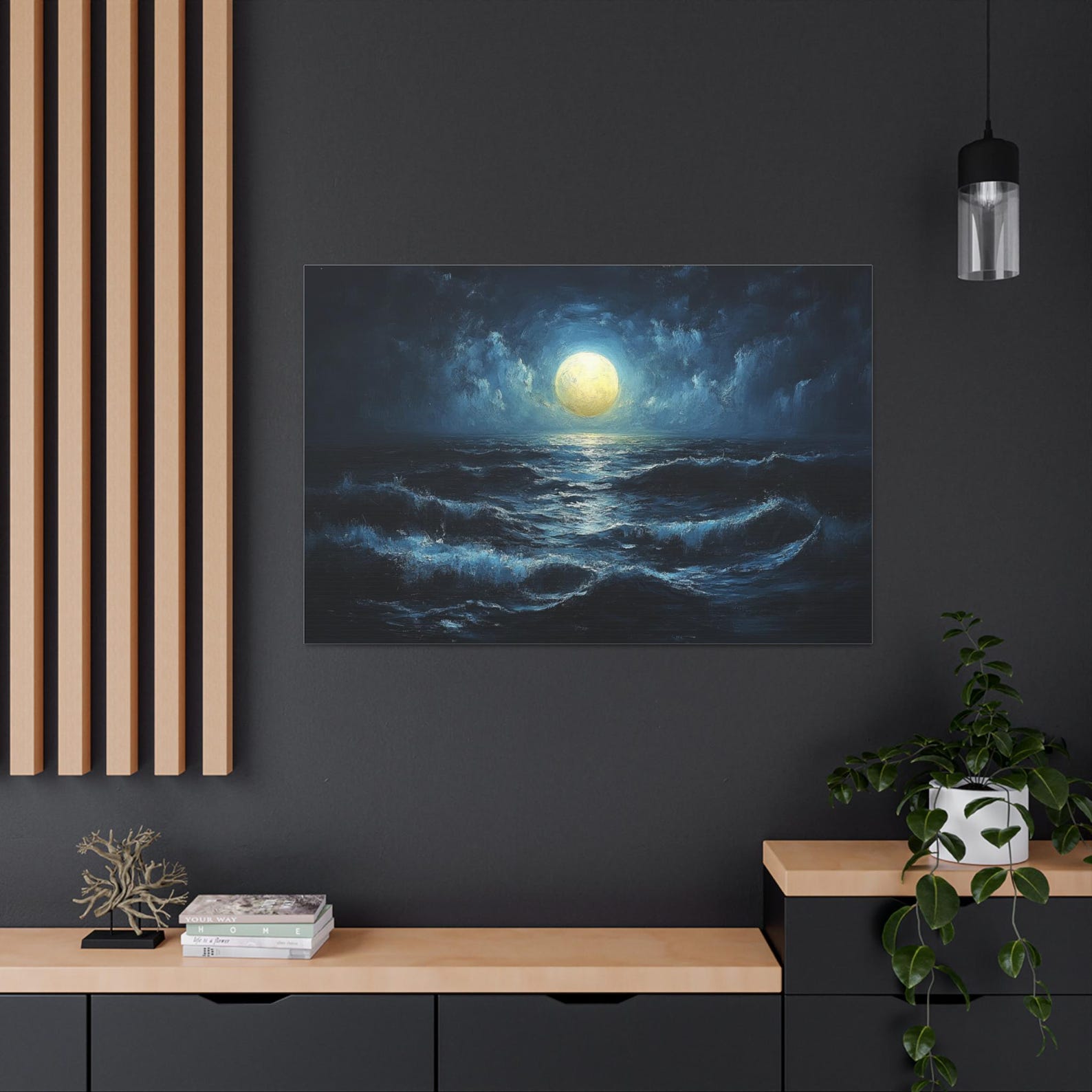 Moonlit Ocean Expressionist Art Full Moon Waves Canvas - Etsy
