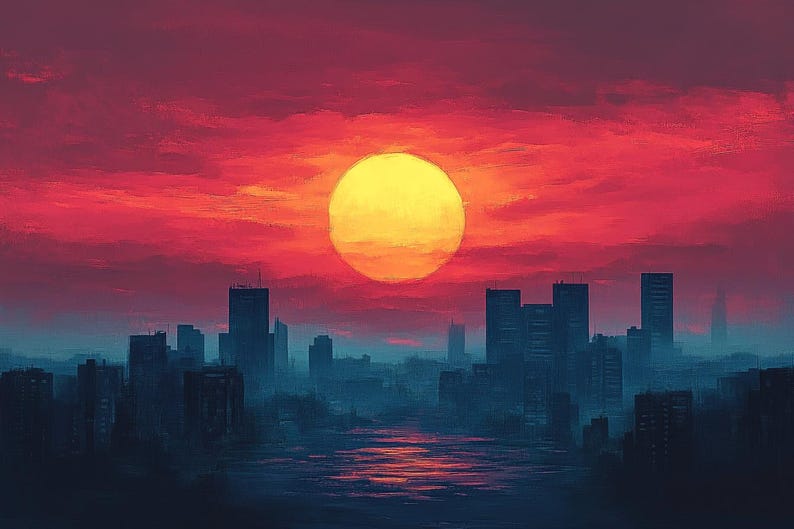 Modernism Urban Sunset Canvas Art Vibrant Cityscape Wall Decor - Etsy