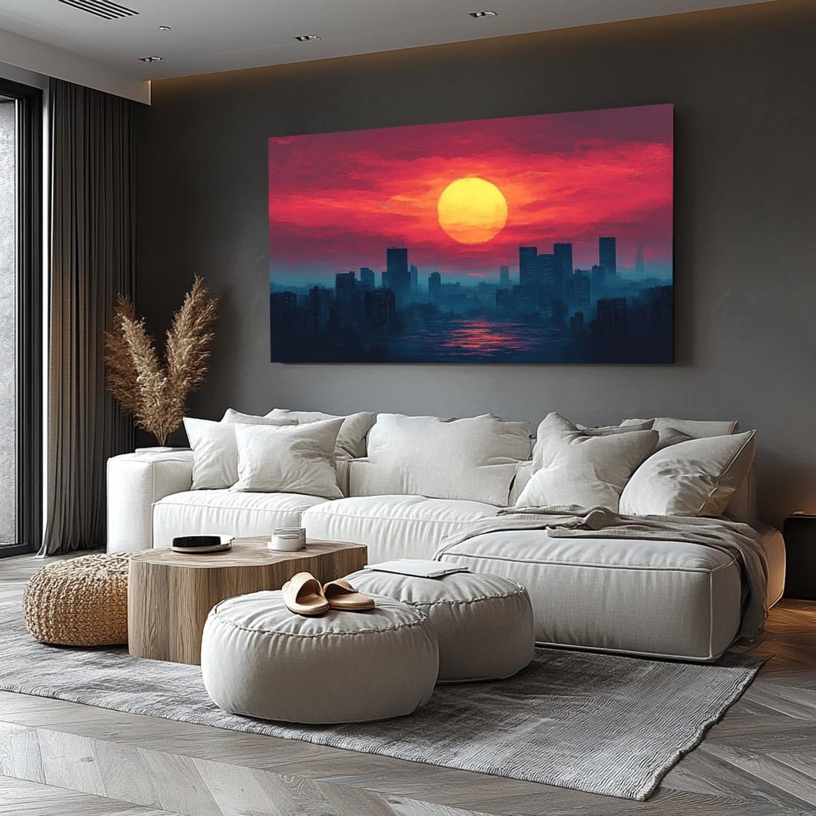 Modernism Urban Sunset Canvas Art Vibrant Cityscape Wall Decor - Etsy