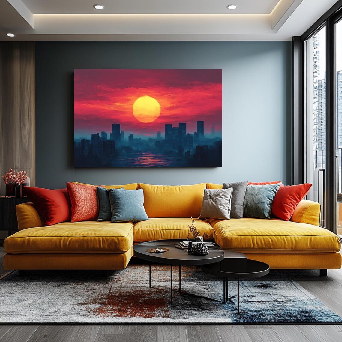 Modernism Urban Sunset Canvas Art Vibrant Cityscape Wall Decor - Etsy