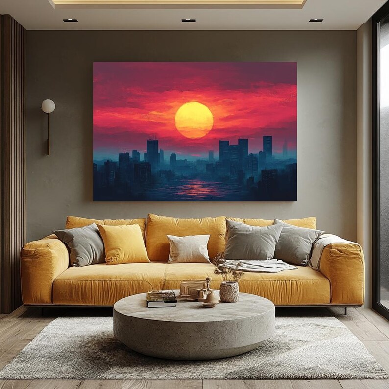 Modernism Urban Sunset Canvas Art Vibrant Cityscape Wall Decor - Etsy