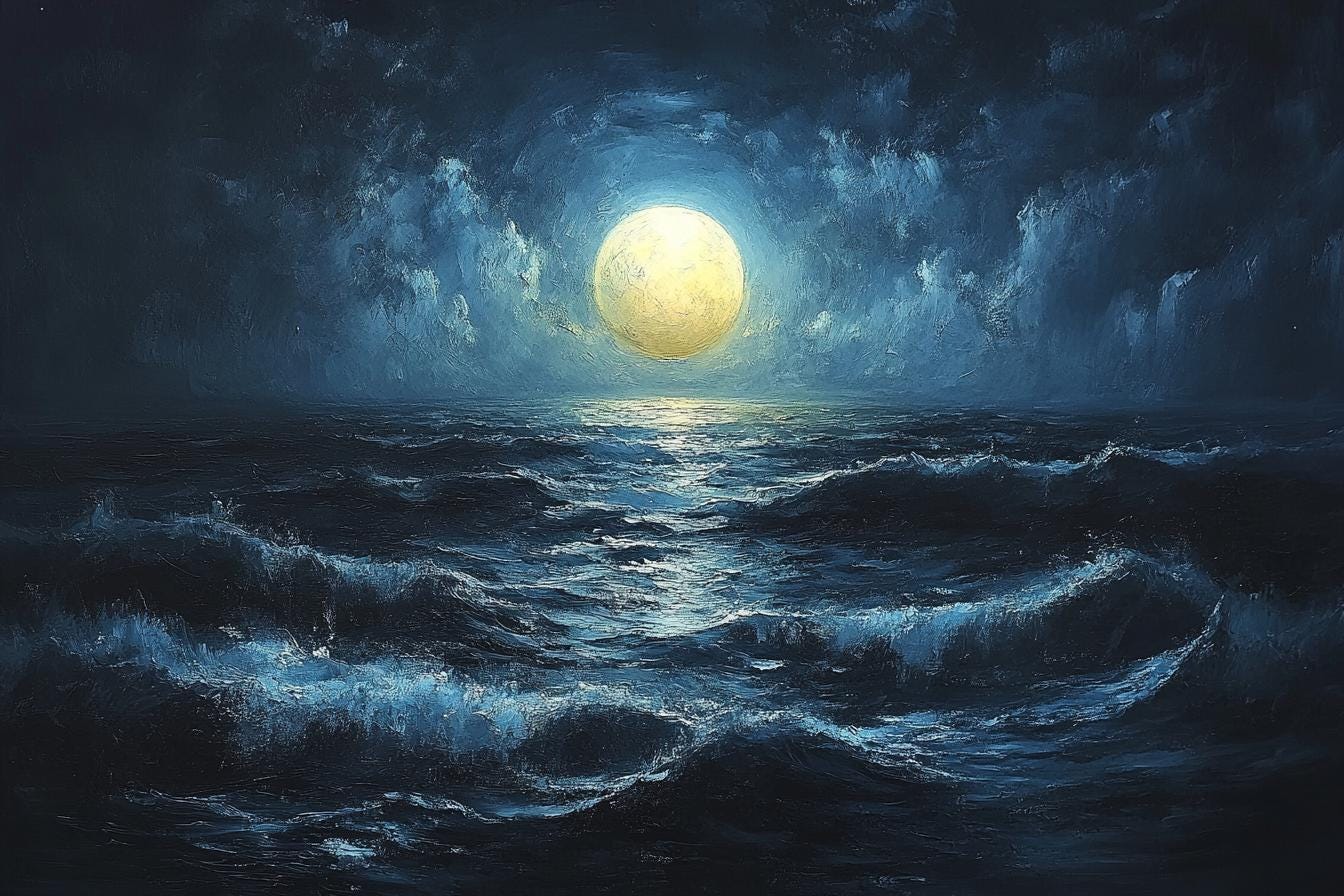 Moonlit Ocean Expressionist Art Full Moon Waves Canvas - Etsy