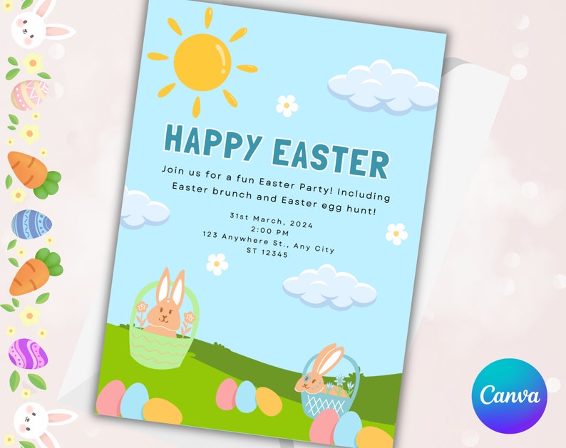 Easter Invitation Editable in Canva - Etsy