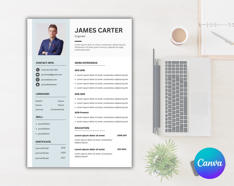 Editable Modern CV Template Professional Resume - Etsy