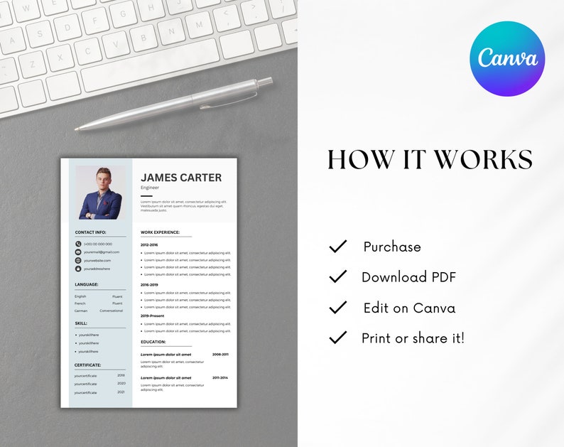 Editable Modern CV Template Professional Resume - Etsy